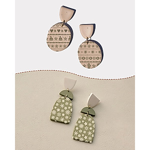 Puocaon Christmas Clay Silk Screen - 8 Pcs Sweater Silk Screen Stencils for Polymer Clay Jewelry, Deer Snowflake Holly Wreath Polymer Clay Silk Screen Stencils, Christmas Gift Reusable Screen Stencils