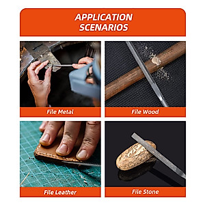 DIFFLIFE 7'' Needle File Set (Carbon Steel 6 Piece-Set) File Handles, Hardened Alloy Strength Steel - Set Includes Flat, Flat Warding, Square, Triangular, Round, and Half-Round File (6-Piece)