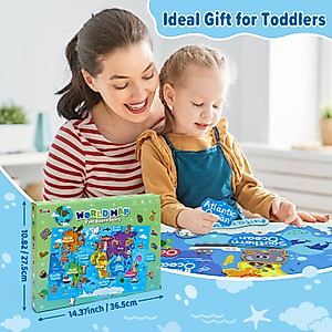 Taika World Felt Set, Felt World Map with World Famous Sights, Educational Play Mat Flannel Board Set, 43x28 inch Preschool Learning Flannel Board