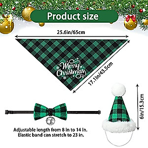 DULEFUN 3pcs Christmas Dog Costumes Outfit, Classic Buffalo Plaid Christmas Dog Clothes Xmas Dog Bandana Hat Bowtie Scarf Kerchief Triangle Bib Accessories for Small Medium Dogs Pets