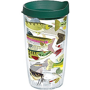 Tervis Freshwater Fish and Lures Made in USA Double Walled Insulated Tumbler Travel Cup Keeps Drinks Cold & Hot, 16oz, Clear
