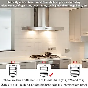 E17 LED Under Microwave Over Stove Light Bulb 125V Appliance 8206232A 40W Incandescent Equivalent, E17 Intermediate Base 3W Dimmable Light Bulb for Refrigerators, Range Hood, WarmWhite 3000K,2 Pack