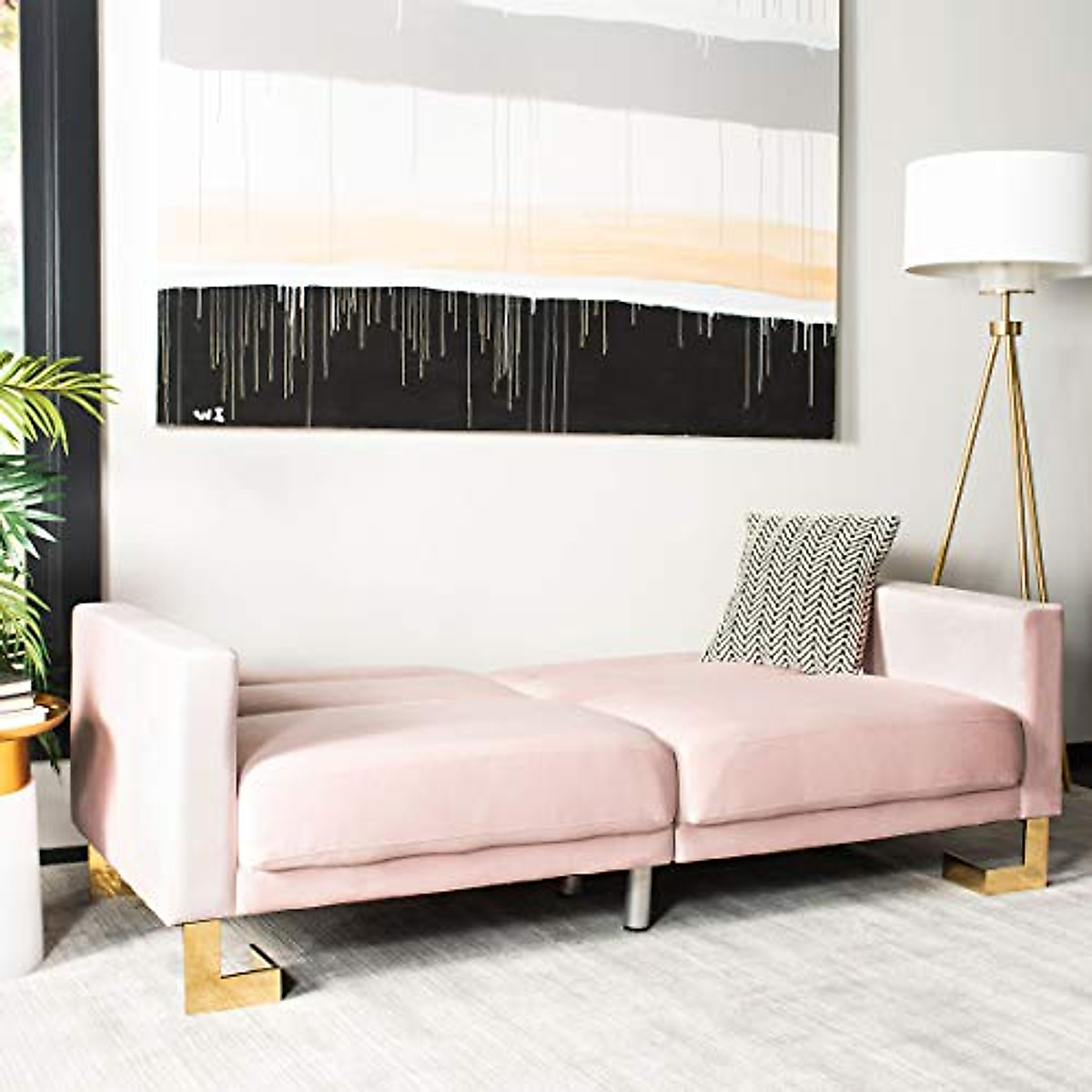 Safavieh Home Tribeca Glam Blush Velvet and Brass Foldable Sofa Bed