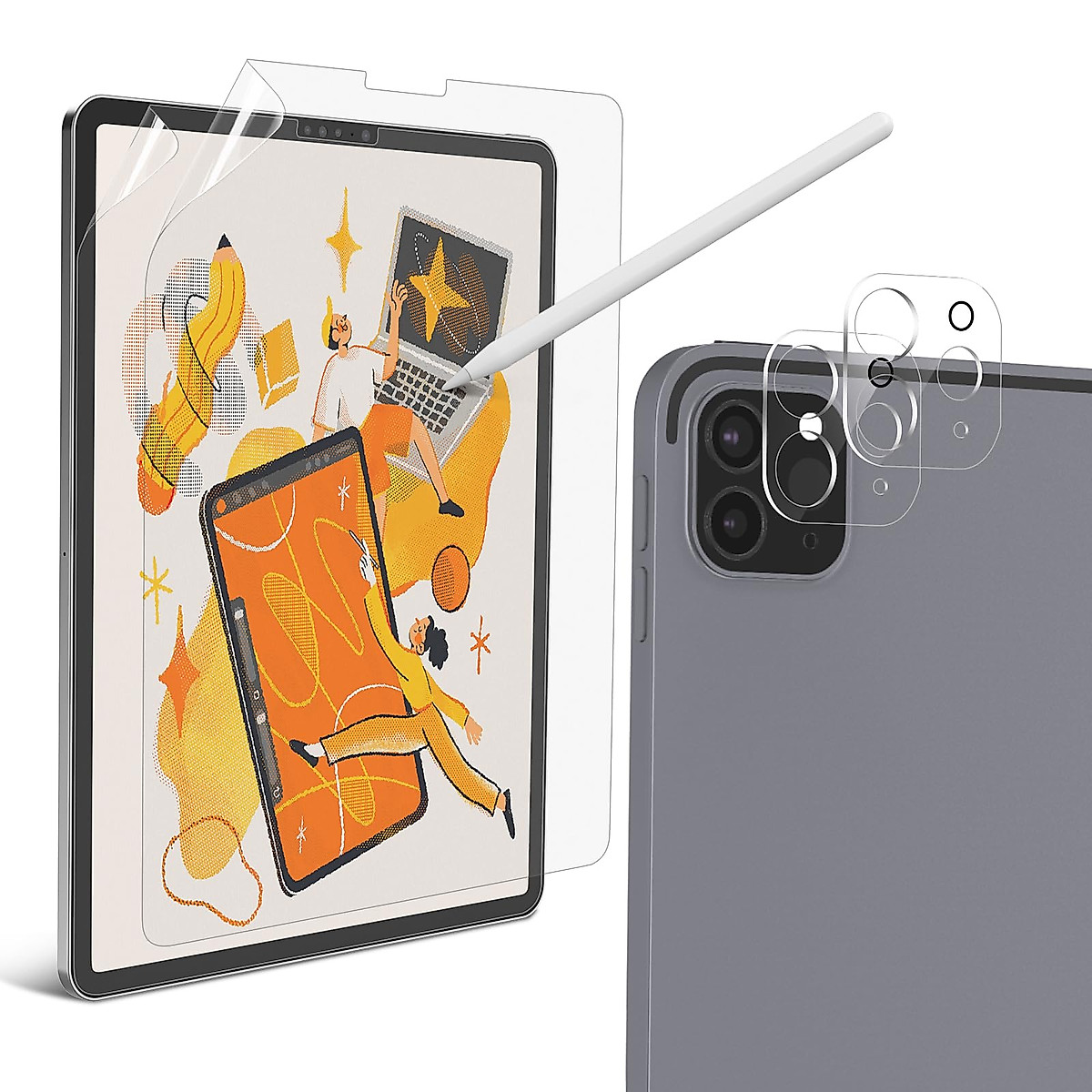 KCT 2+2 Pack Paperfeel Screen Protector Compatible with iPad Pro 11 Inch 2021&2020 with Transparent Camera Lens Protector, Anti-Glare&Matte Compatible with Apple Pencil, for Writing & Drawing