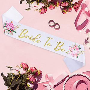 Diartpaint Floral Tea Bride To Be Bachelorette Sash, Flowers Teapot Bridal Shower Wedding Satin Sash Bride Decor Favors, Garden Tea Theme Engagement Party Decorations Supplies