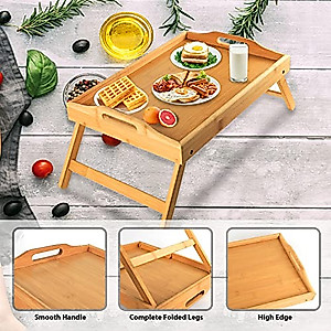 ANALIM Bed Tray Table with Folding Legs, Bamboo Breakfast Tray with Handles for Bed, Sofa, Eating, Working, Foldable Laptop Desk Food Snack Tray Serving Tray