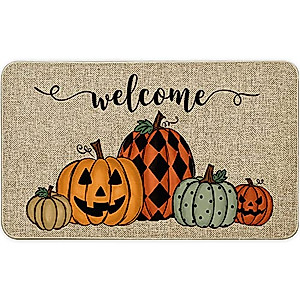 Halloween Area Rug Doormat Pumpkin Welcome Decorative Floor Mat Non Slip Rubber Backing, Fall Halloween Thanksgiving Indoor Outdoor Entrance Mats Home Decor Front Door Mat Runner Rug, 16 x 28 Inches