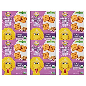 Earth's Best Organic Kids Snacks, Sesame Street Toddler Snacks, Organic Letter of the Day Cookies for Toddlers 2 Years and Older, Oatmeal Cinnamon, 5.3 oz Box (Pack of 6)