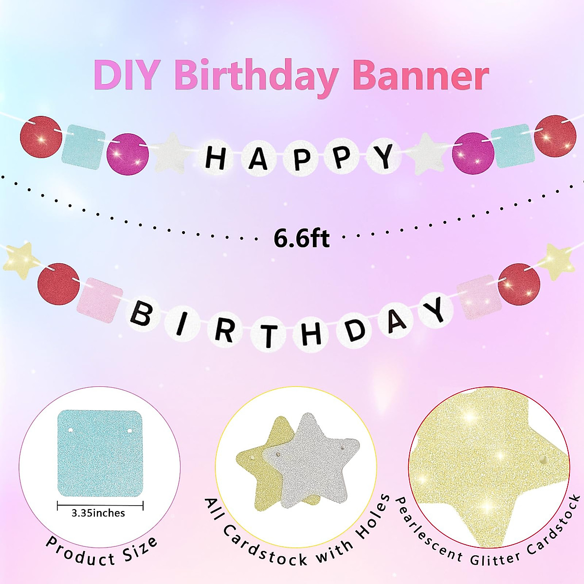 Slitunk Birthday Decorations, 173 PCS Birthday Banner, DIY Friendship Bracelet Birthday Banner, Glitter Era Tour Birthday Party Decorations for Music Theme