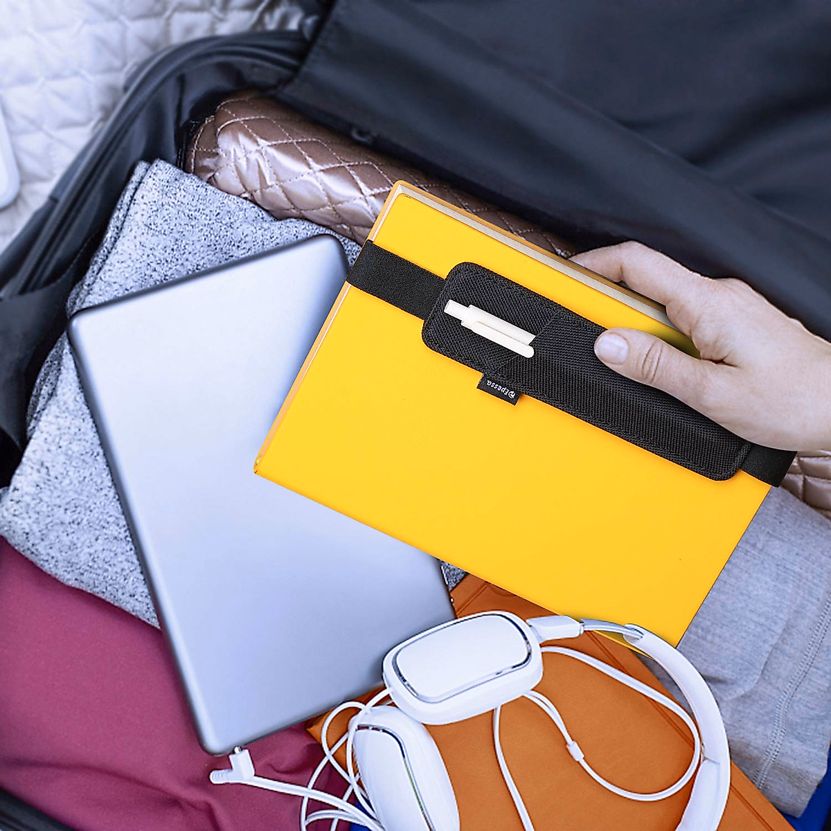 Epessa Portable Pen Holder,Pencil Holder,Pen Sleeve Case Pouch for Journals, Notebooks,Books,Rigid Tablet Covers,Hold 2 or 3 Pens,Adjustable Elastic Band,Detachable