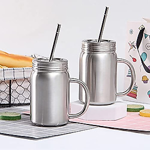 EXCEART Mason Jar Cups 2 Pcs 700ml Stainless Steel Insulated Mason Jar Tumblers Mug with Lids Straws Double Walled Drinking Travel Mugs Smoothie Cup for Water Coffee Juice Silver Mason Jar Beer Mugs