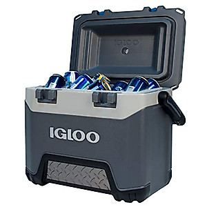 Igloo BMX 25 Quart Cooler with Cool Riser Technology, Fish Ruler, and Tie-Down Points - 11.29 Pounds - Carbonite Gray and Blue