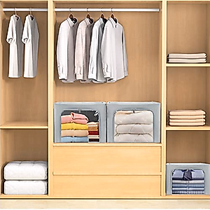 Clothes Storage Bins with Foldable Sturdy Frame and Carrying Handles,Stackable Storage Box for Closet Shelf Organizers for Seasonal Clothing,Blankets,Towel Bed Sheets,Toys Gift Others (Medium -40L x3PACK, Grey)