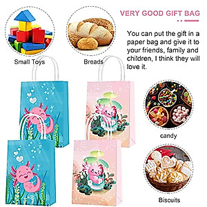 16 Pcs Axolotl Party Paper Gift Bags, 2 Styles Party Favor Bags with Handles for Cute Axolotl Fans Birthday Party Decorations, Goody Bags Candy Gift Bags