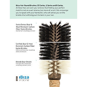 Ibiza Hair Round Boar Bristle Brush (EX5-80mm) | Lightweight with Reinforced Bristles & Cork Handle | Ideal for Loose Curls & Big Volume | Adds Texture & Shine for Medium to Long Styles