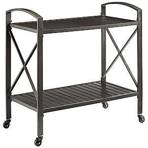 Crosley Furniture Kaplan Rolling Metal Outdoor Bar Cart for Backyard, Pool, Patio, Deck, Oil-Rubbed Bronze