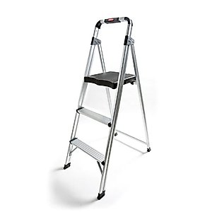 Rubbermaid RM-AUL3G 3-Step Ultra-Light Aluminum Stool with Plastic Top Step, 225 lb Capacity, Silver Finish