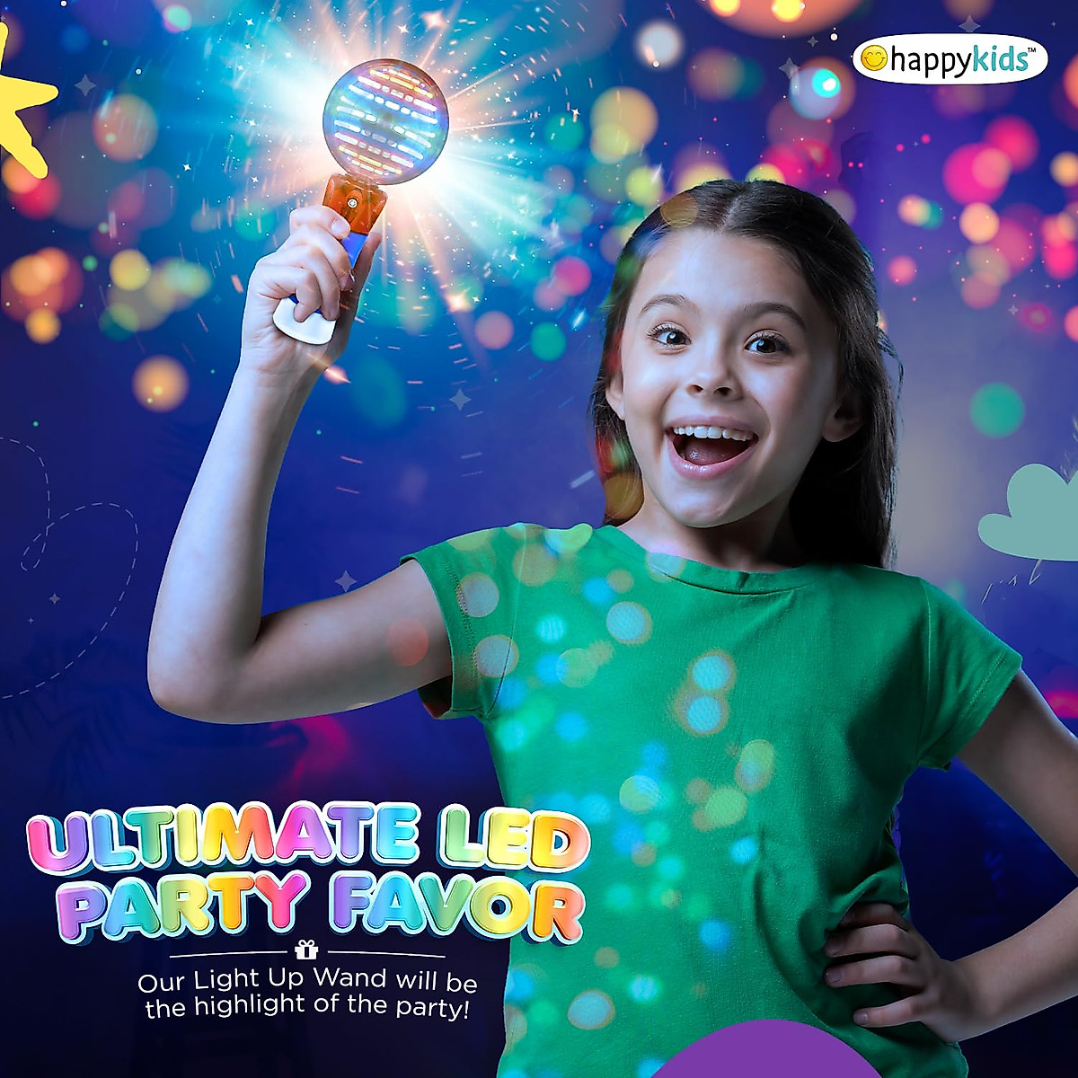 Happy Kids LED Magic Orb Wand Toy - Color Changing Star Globe - Spinning Fun - Great Sensory Toy for Kids with Batteries and Strap