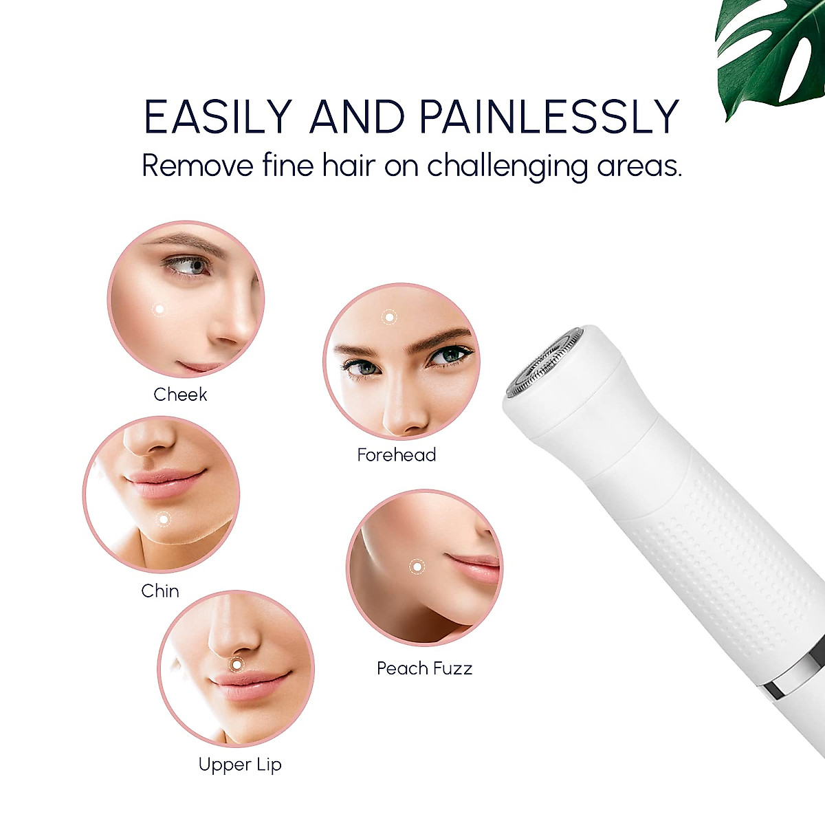 Facial Hair Removal for Women, Bikini Trimmer for Women Pubic Hair, Painless 2 in 1 Hair Remover Rechargeable Body & Face Hair Shaver for Legs, Arms, Armpit, Peach Fuzz on Upper Lip and Chin (White)