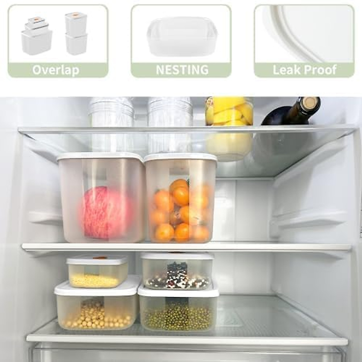Glidea 6-piece food storage container with lid, stackable square storage set, BPA free, suitable for microwave and dishwasher plastic leak proof kitchen storage freezer, Clear