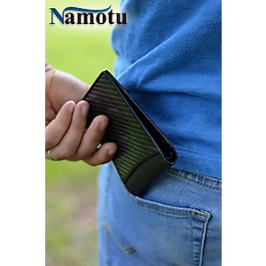 Namotu Real Carbon Fiber Wallet w/RFID Blocking Tech, Leather at Hinges and Trim - ID Window - Mens Slim Thin Real Carbon Bifold to Protect Your Money and Cards Identity