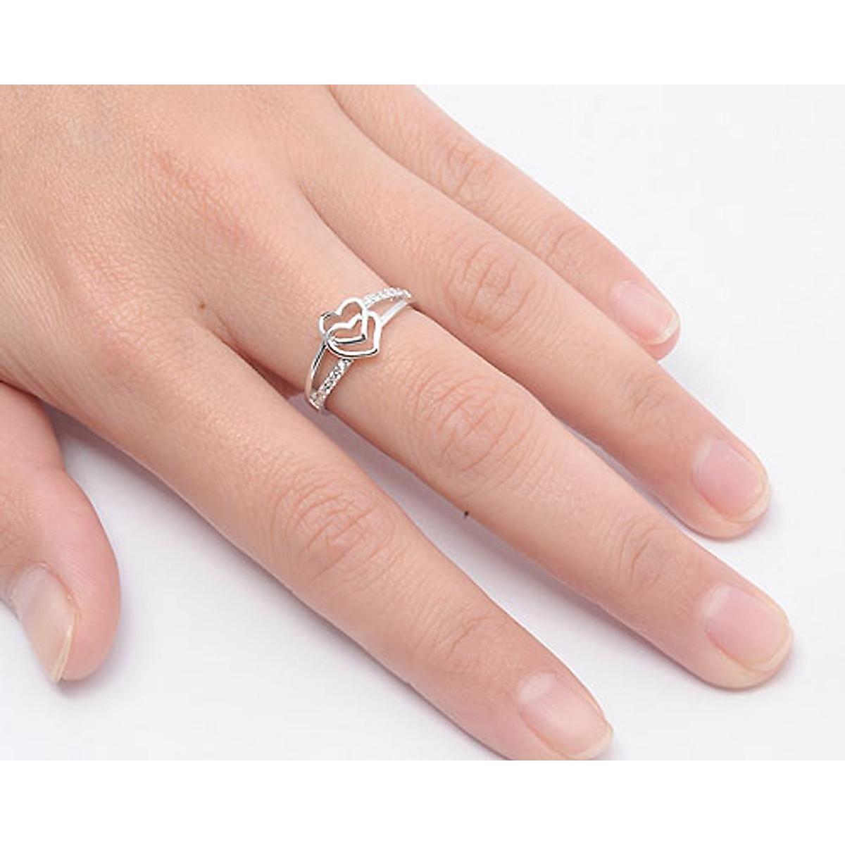 Interlocking Hearts Clear CZ Promise Ring .925 Sterling Silver Band Size 5