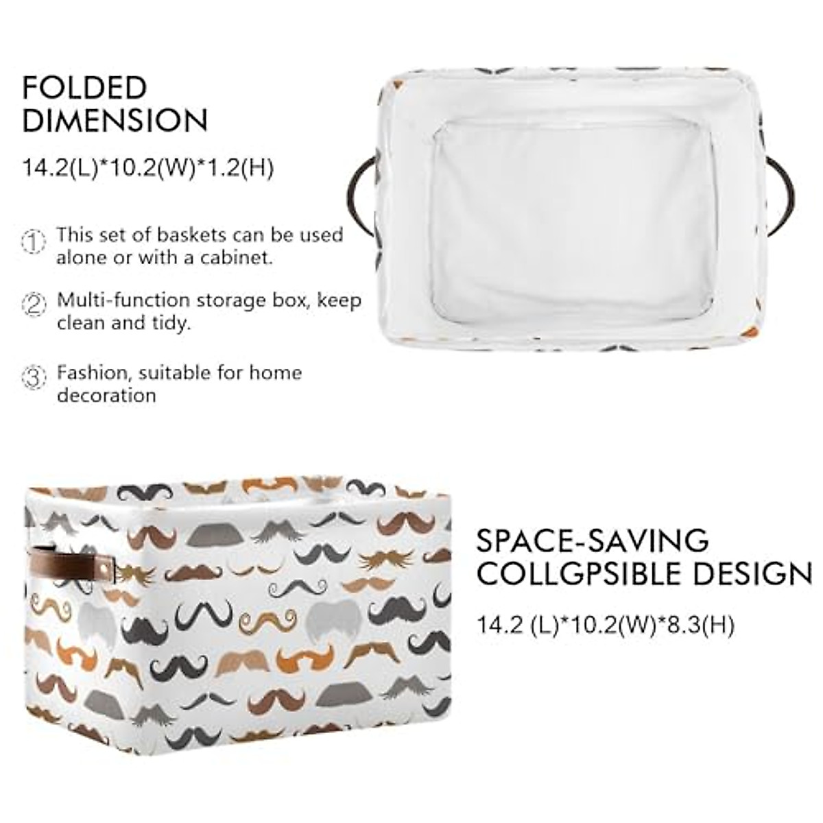 Emelivor Mustache Beard Face Storage Basket Bins Foldable Toy Baskets Organization with Handles Laundry Hamper for Office Bedroom Clothes Bedroom Living Room,1 pcs