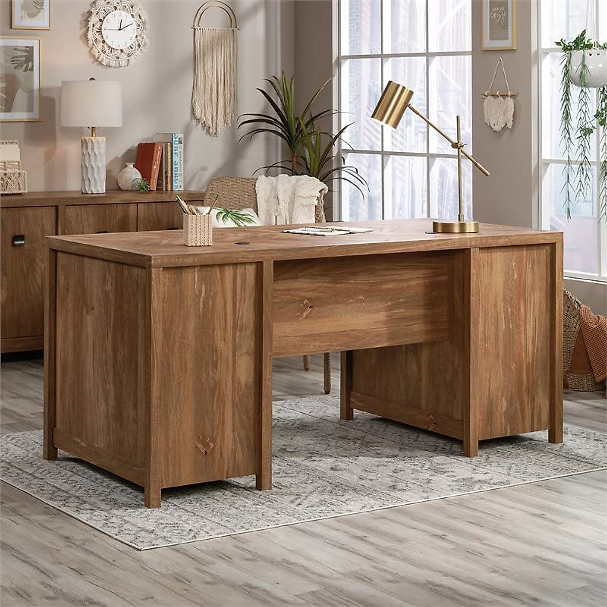 Sauder Cannery Bridge Executive Desk with 6 Storage Drawers, Sindoori Mango Finish