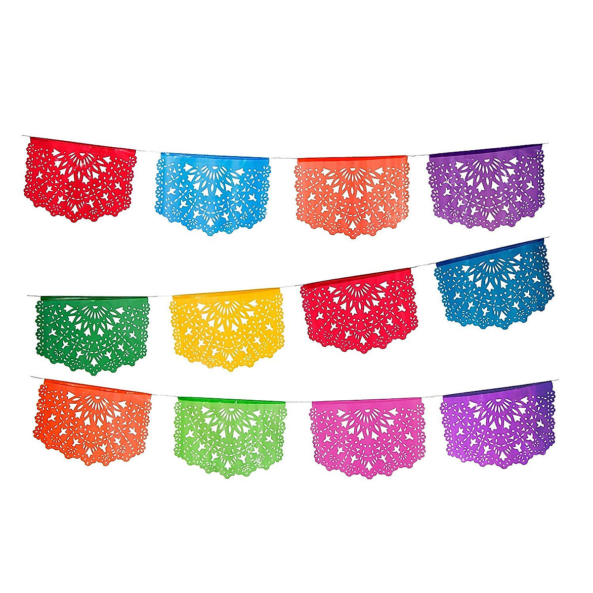 Paper Full of Wishes - 2pk Medium Plastic Papel Picado Banners - Las Palomas - Each Banner is 12 Panels and 15 ft Long Hanging