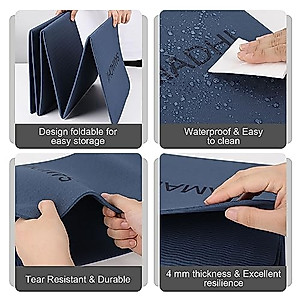 SAMADHI Folding Yoga Travel Mat with TPE Material, Double-sided non-slip, Lightweigh and Convenient packaging, 4mm Thick for Yoga Pilates and Fitness etc (With Waterproof Oxford Cloth Storage Bag)