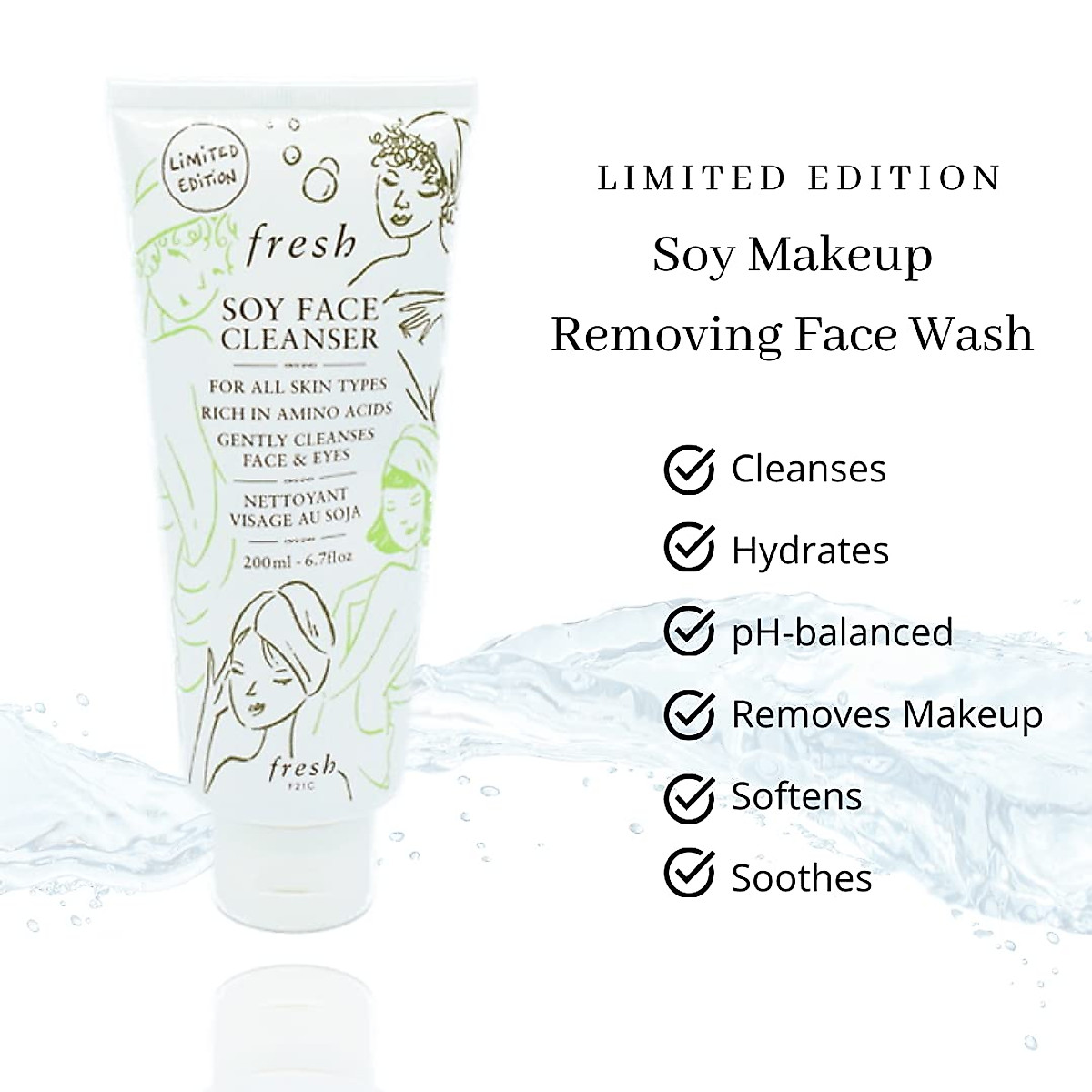 Fresh Soy Face Cleanser Limited Edition - Melt away makeup and toned skin - 6.7 oz