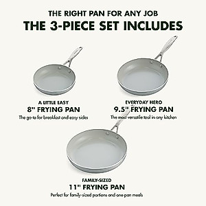 GreenPan Venice Pro Tri-Ply Stainless Steel Healthy Ceramic Nonstick, 8" 9.5" & 11" 3 Piece Frying Pan Skillet Set, PFAS-Free, Multi Clad, Induction, Dishwasher Safe, Oven & Broiler Safe