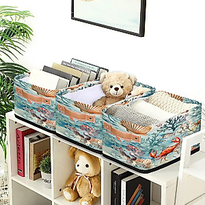 Tablerazzi Ocean Crab Storage Baskets for Shelves, Fabric Closet Organizers and Storage Bins, Sea Animals Theme Collapsible Baskets for Bedroom, Nursery Room, Living Room