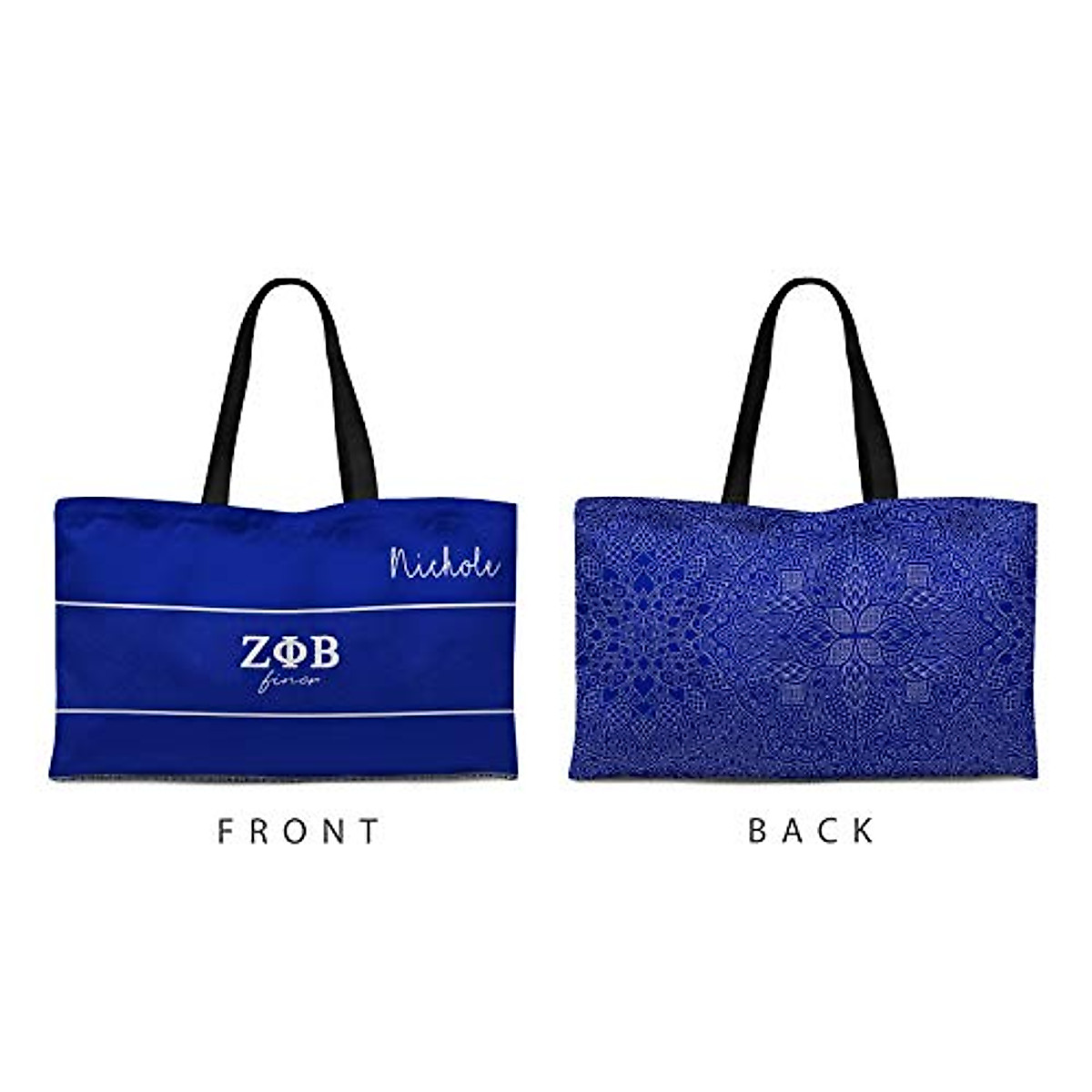 BBGreek Zeta Phi Beta Sorority Paraphernalia - Large Travel Tote Bag, Overnight Bag - Personalized (Color Block)