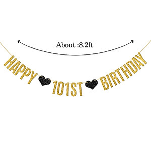 WeBenison Happy 101st Birthday Banner 101 Years Loved/Cheers to 101 Years Birthday Party Decoration Supplies/Gold Glitter