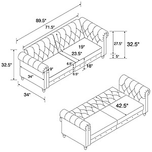 DHP Furini Tufted Sleeper Sofa in Green