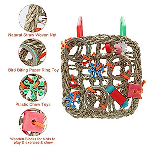 Wontee Bird Climbing Net Parrot Straw Braid Rope Hanging Foraging Wall for Parakeet Cockatiel Budgie Lovebird Cage Swing Toy