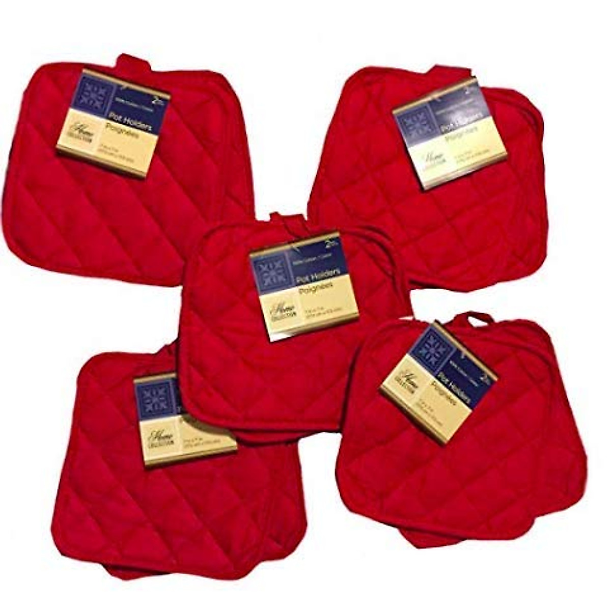 Cotton Pot Holders for Home Store, Set of 2 Total 10 Count. (Red)