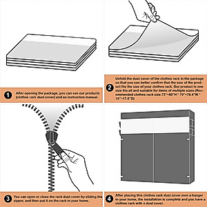 Raybee Garment Rack Cover Only, Fabric Clothing Rack Cover with Zipper, Clothes Rack Cover with PVC Clear Window & 8 Side Storage Pockets, Garment Rack Cover Only 76.7" W X 75.1" H X 17.9" D(Large)