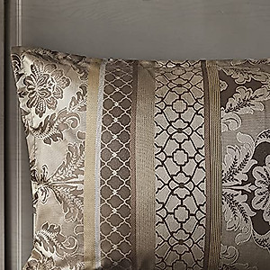 Madison Park Bellagio Cozy Comforter Set - Luxurious Jaquard Traditional Damask Design, All Season Down Alternative Bedding with Matching Shams, Decorative Pillow, King(104"x92"), Brown/Gold 7 Piece