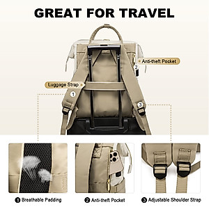 LOVEVOOK Laptop Backpack for Women, Fashion Computer Backpacks Purse, School Student Bookbag for Girl, Business Travel Bags, Doctor Nurse Backpack for Work, Fits 15.6-Inch Laptop, Beige-Khaki