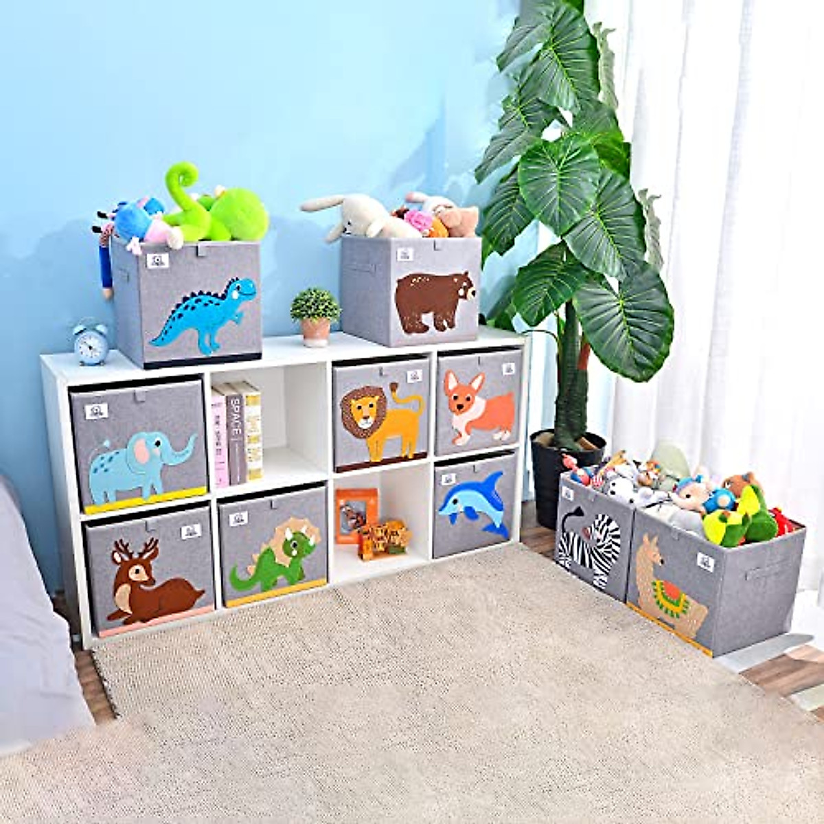 CLCROBD Foldable Animal Cube Storage Bins Fabric Toy Box/Chest/Organizer for Toddler/Kids Nursery, Playroom, 13 inch (Dinosaur T-Rex)