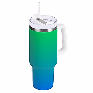 MCHIVER Green Blue Gradient 30 oz Tumbler with Handle and Straw Stainless Steel Vacuum Water Bottle Leak-proof Travel Coffee Mug Insulated Cup for Office Home Car
