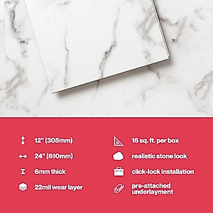 LUCiDA SURFACES Luxury Vinyl Flooring Tiles-Interlocking Flooring for DIY Installation-8 Stone-Look Planks-Calacatta-TerraCore-16 Sq. Feet, Box of 8 Tiles