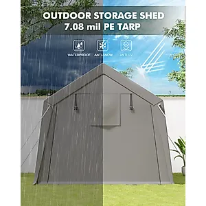GarveeLife 6' x 8' Outdoor Portable Shed, Shelter Logic with Roll-up Zipper Door, Heavy Duty Waterproof Tarp, Storage Tent for Motorcycle, Bike, Firewood, Garden Tools