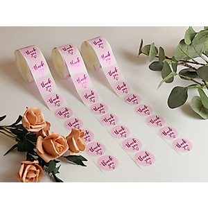 (3 Sizes-1.5") Pink Thank You Stickers, 1.5 inch Thank You Sticker Labels Roll, 500 Gold Foil Thank You Stickers Small Business, Adhensive Labels for Small Business Supplies (1.5 inch)