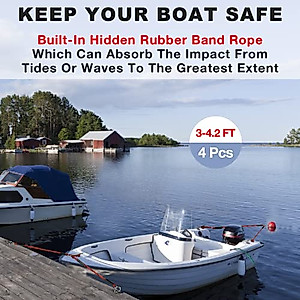 4 Pack Bungee Boat Dock Line with Stainless Steel Clip 3FT Mooring Rope Boat Accessories Docking Lines PWC Dockline for Boats Kayak, Jet Ski, Pontoon, Canoe, Power Boat WaveRunner(Red&Black)