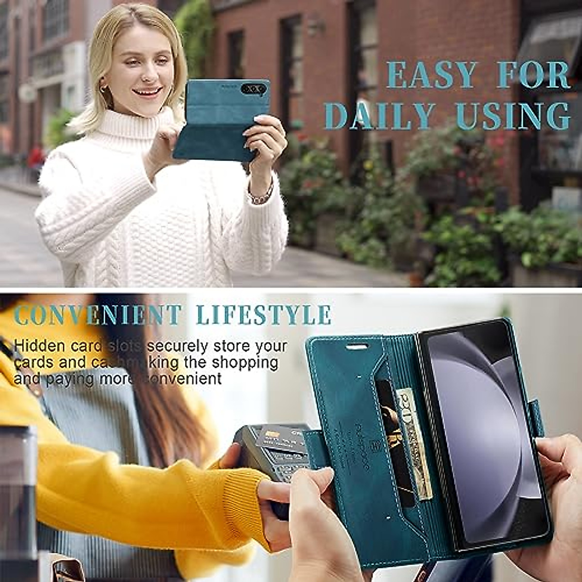 phone flip case Wallet Case Compatible with Samsung Galaxy Z Fold 5,Retro Real Cowhide Leather Folio Flip Wallet Magnetic Slim Phone Cover|Card Holder, Anti-Drop,Full Protection phone cover ( Color :