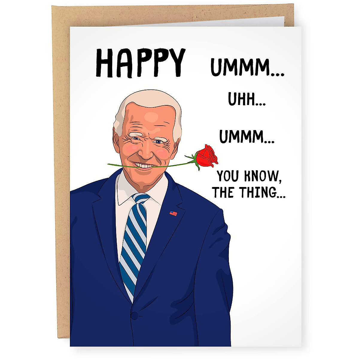 Sleazy Greetings: Funny Romantic Card, Joe Biden Stuttering, Blank Inside, 5x7 Inches, Made in USA