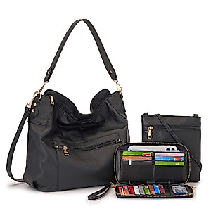 Large Crossbody Bags Ladies Shoulder Handbags Purse and Wallet Set for Women Hobo Purses Black